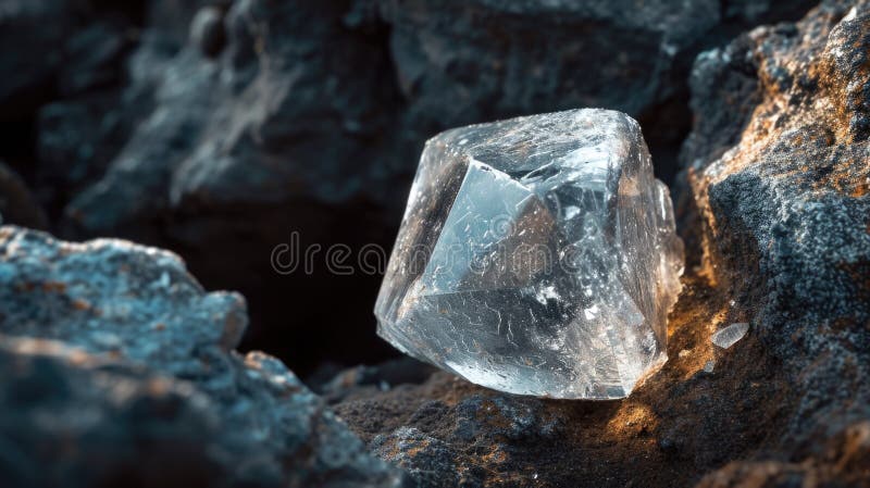 A Clear, Uncut Diamond Resting on Rugged Stones Stock Image - Image of ...