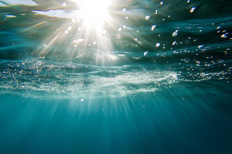 Clear Underwater Ocean View, Sunlight Filtered through Surface, Soft ...