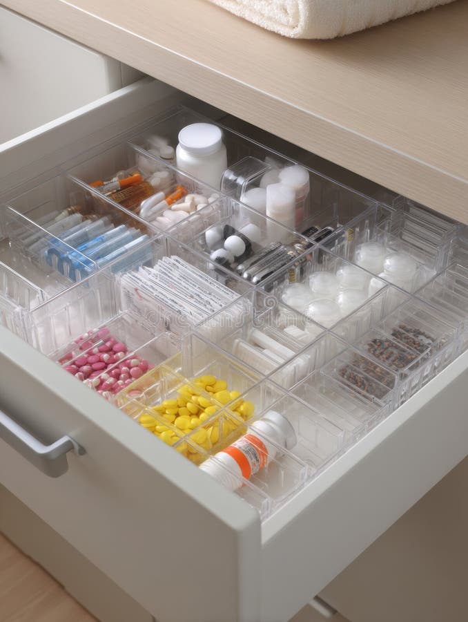 Childproof Storage Drawer Organizes Various Medicine Containers for ...