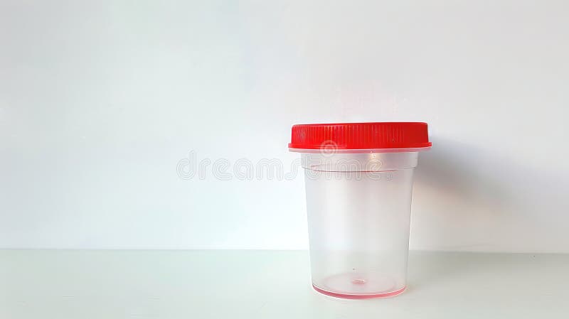 Clear Urine Collection Container with Red Cap. Medical Specimen Cup for ...
