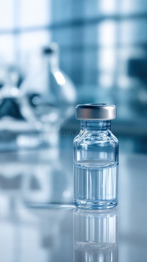 Clear Vaccine Vial Placed on Sterile Table Surface in a Clinical ...