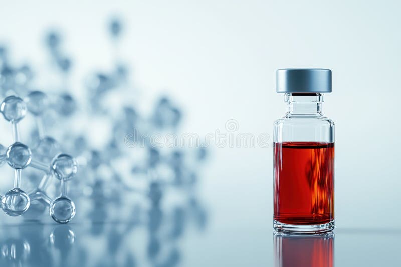 A Clear Vial of Red Liquid Stands Out Against a Blurred Molecular ...
