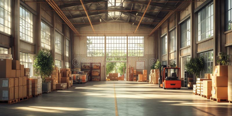 Clear View of an Organized Warehouse Featuring Boxes and a Forklift ...