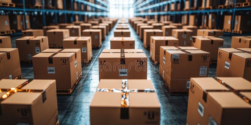 Clear View of a Well-organized Warehouse Filled with Stacked Boxes ...