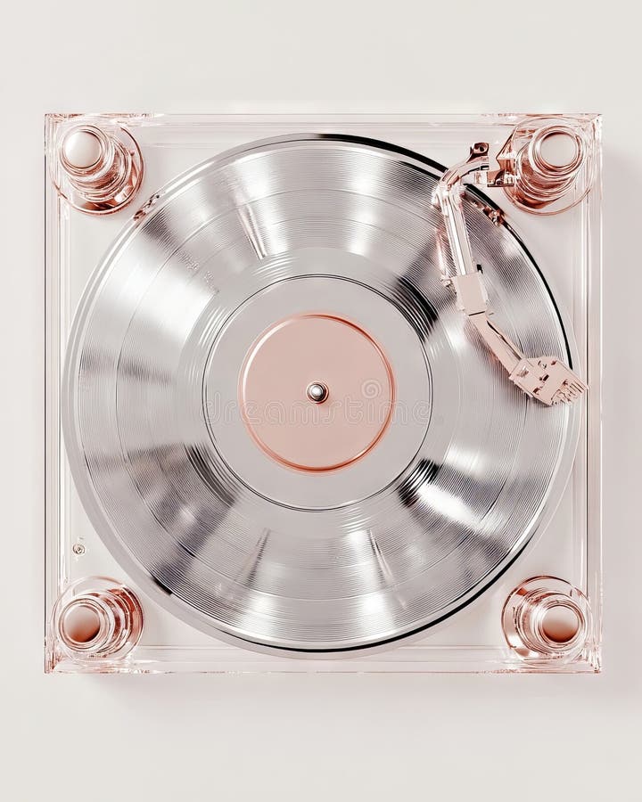 A Clear Vinyl Record Player with a Pink Vinyl Record on Top of it Stock ...