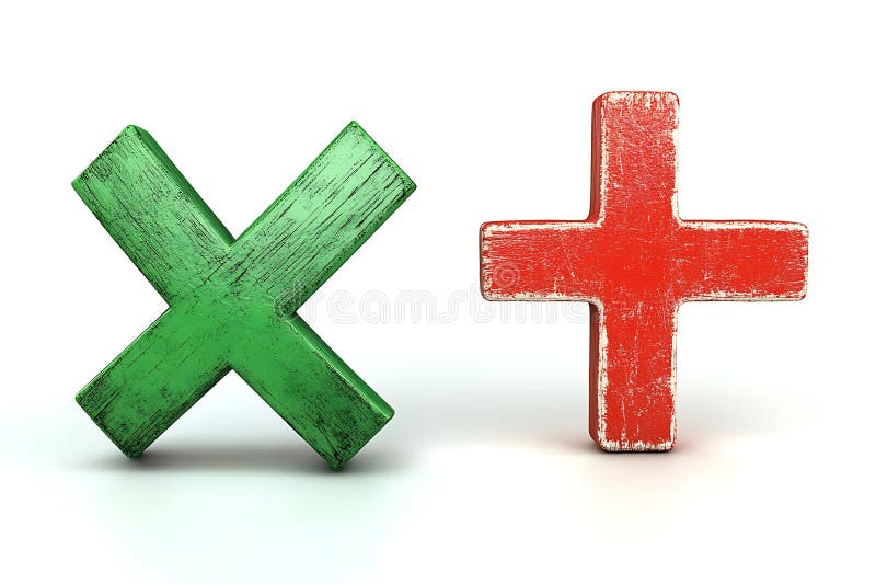 Green Check Mark and Red Cross Signs Isolated for Decision Making and ...