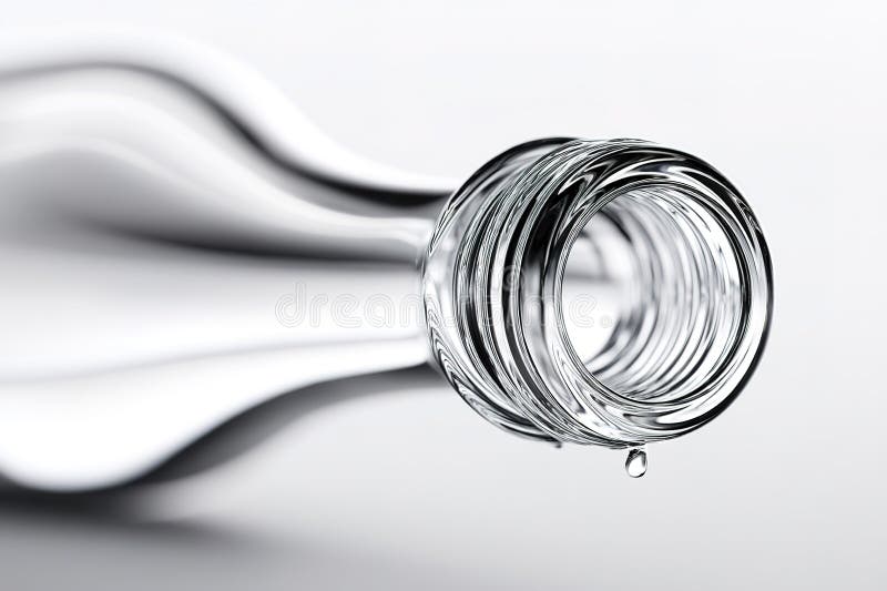 Clear Water Bottle with a Drop Forming at the Tip in a Minimalist ...