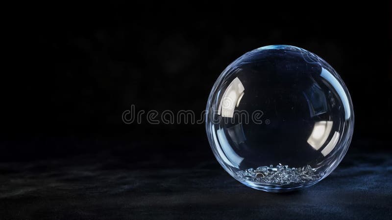 A Serene Clear Water Bubble on a Dark Surface Displaying Reflection ...