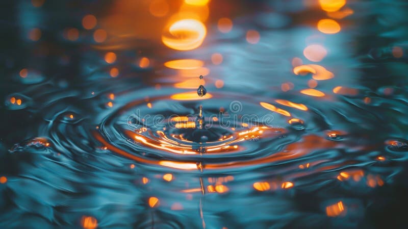 Clear Water Drop with Circular Waves, Rain Drops Falling on Smooth ...
