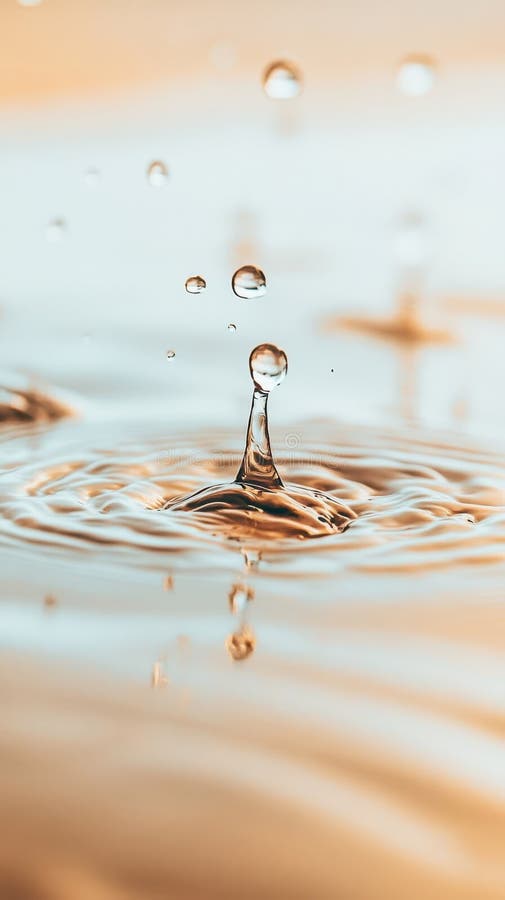 Clear Water Drop Falling Creating Ripple Effect on Surface. Macro Shot of Liquid Collision ...