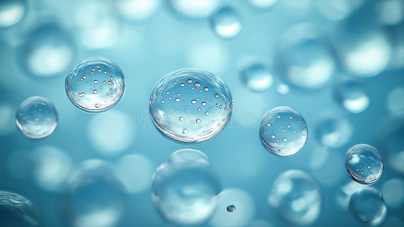 Clear Water Droplets, Bubbles Float in Light Blue Background ...