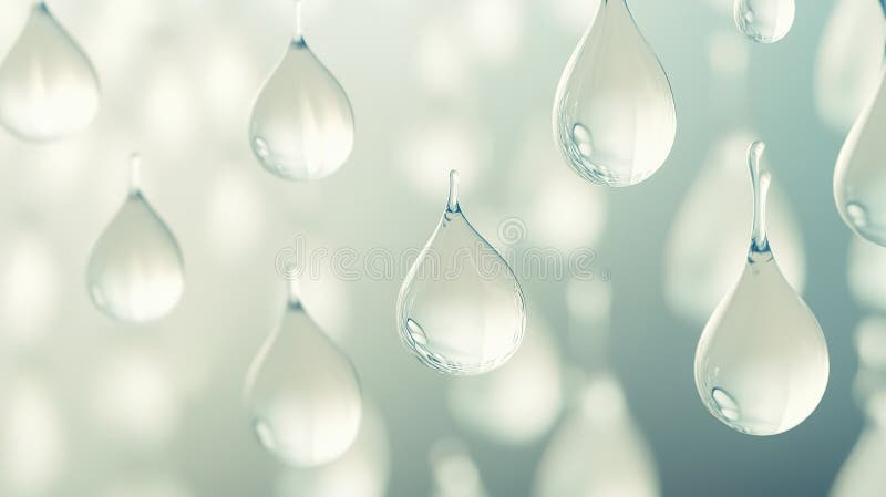 Droplets of Clear Water Suspended in Air, Capturing Light, Against a ...