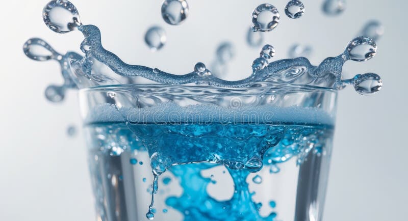 Clear Water Drops Create a Macro Splash of Blue Liquid on the Cold ...