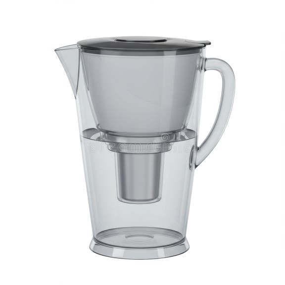 Clear Water Filter Pitcher with Gray Lid on White Background Stock ...