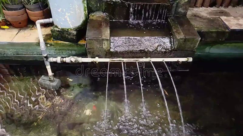 Clear Water Flowing from PVC Pipes into a Small Pond Stock Video ...