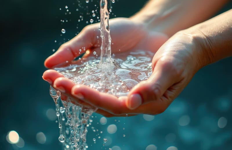 Clear Water Flows through Cupped Hands, Symbol of Purity, Freshness ...