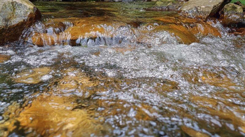 Clear Water Flows Over Smooth Rocks in a Stream Stock Illustration ...