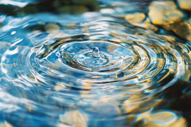 Clear Water with Gentle Ripples Caused by a Single Drop, Forming a ...