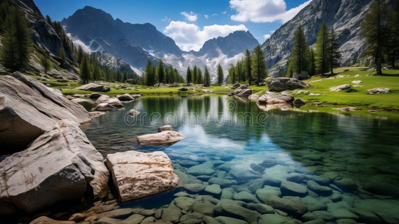 Clear Water of a Mountain Lake and Cliffs in the Sunlight Stock ...