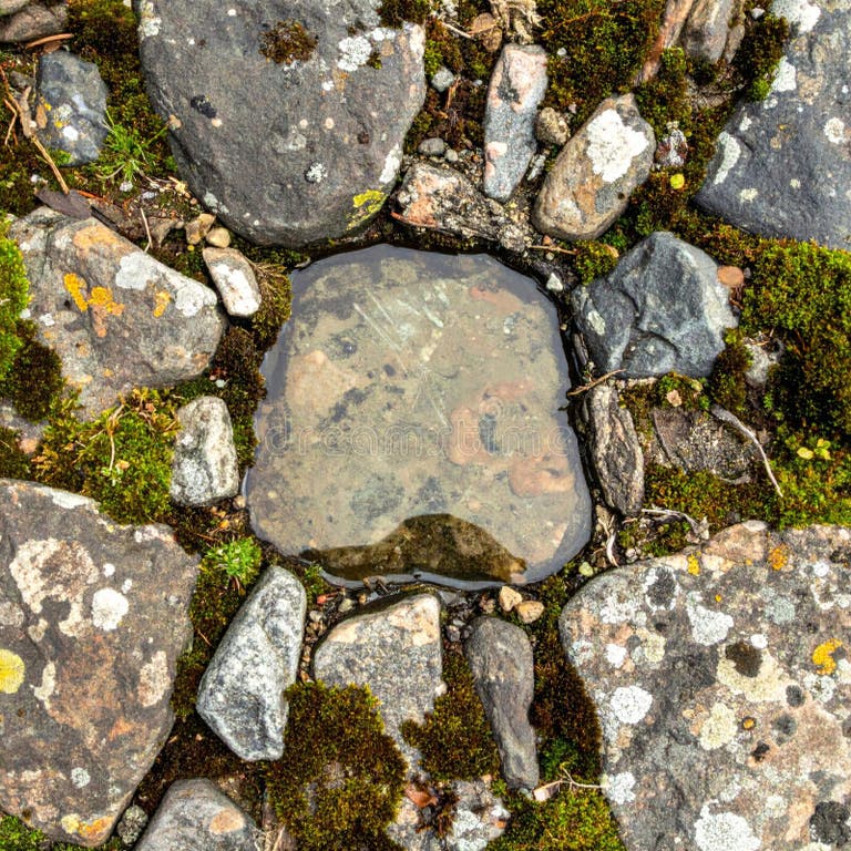 Clear Water Puddle in Mossy Stone Pavement Stock Illustration ...