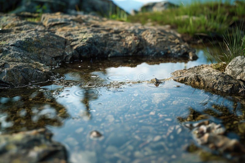 Clear Water Puddle on Top of a Rock, Suitable for Nature Concepts Stock ...