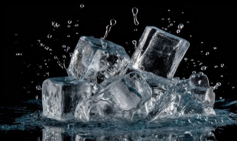 Clear Water Splashing As Ice Cubes Drop into the Glass Stock ...