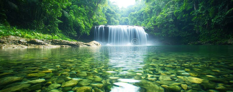 Clear Waterfall in a Dense Rainforest, Lush and Vibrant Natural ...