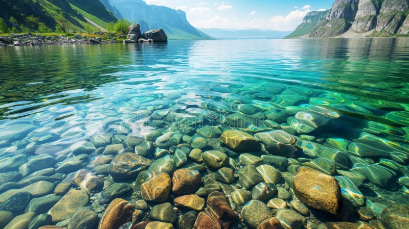 Crystal-clear Lake Waters Revealing Smooth, Colorful Pebbles Underneath ...