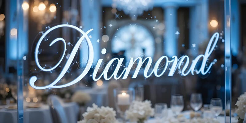 Diamond Written in White Cursive on Clear Wedding Sign Stock ...