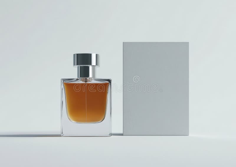 A Clear White Perfume Bottle and Its Packaging Box, Depicted in a ...