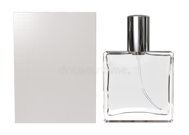 Clear White Perfume Bottle and Packaging Box Isolated on White ...
