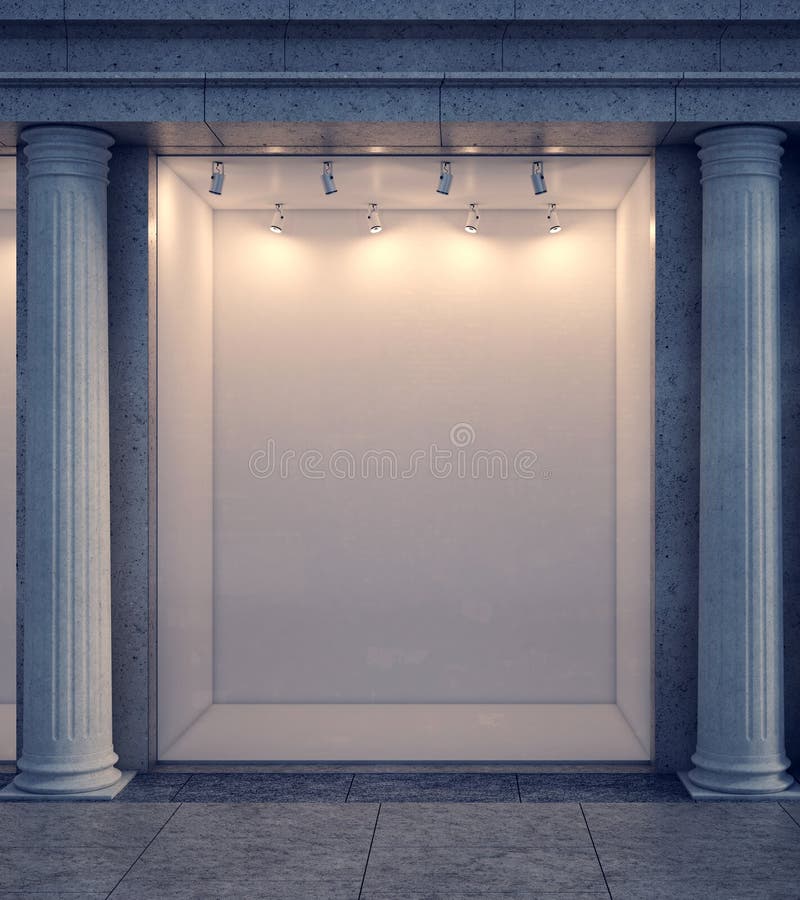 Blank Zigzag Window Display at Night Stock Illustration - Illustration ...