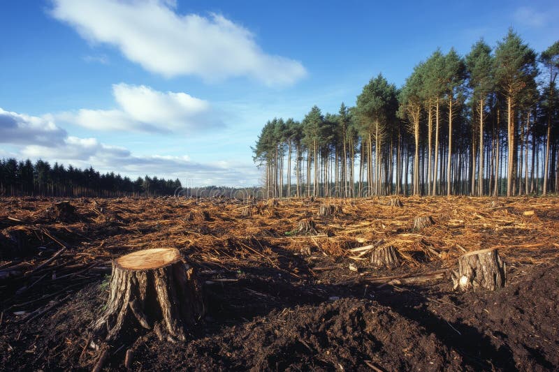Clearcut Forest with Tree Stumps and Blue Sky Stock Image - Image of resource, scenery: 333644257