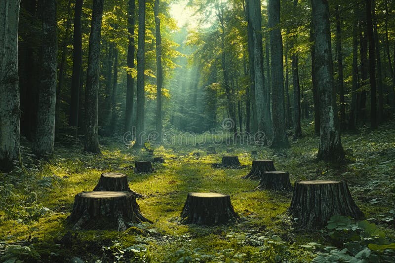 Forest Clearing Reveals Stumps Amid Ongoing Deforestation and ...