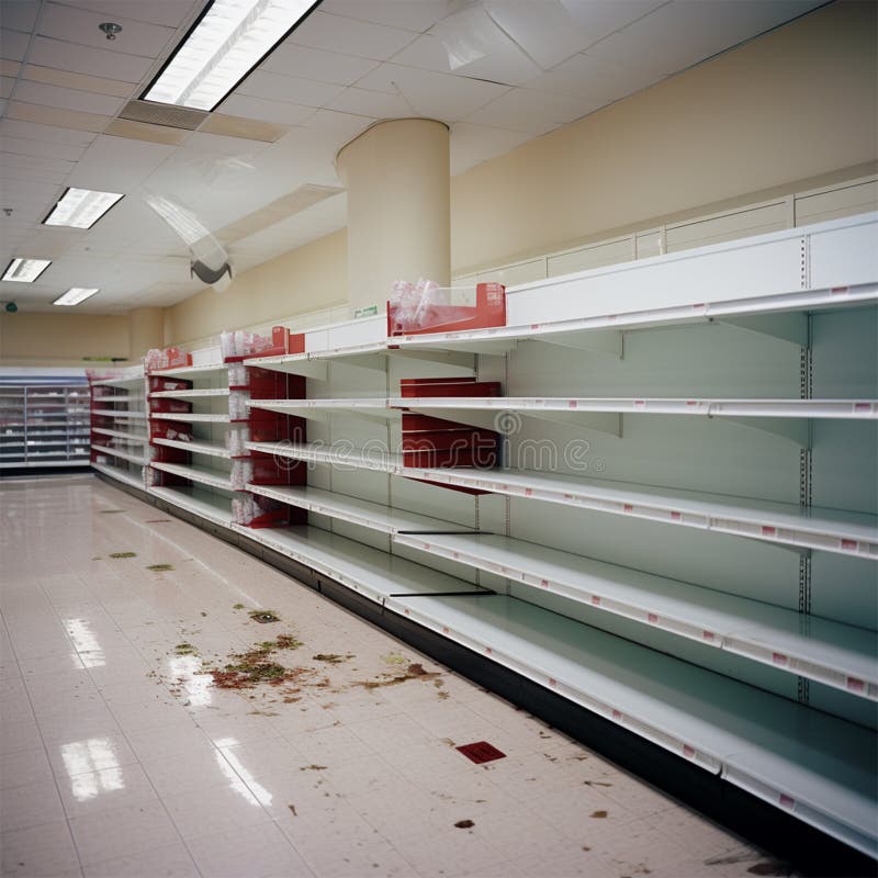 Cleared Empty Shelves in an Empty Store Stock Photo - Image of ...