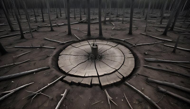 A Cleared Forest Space Showing Remnants of Trees with Stumps and Broken ...