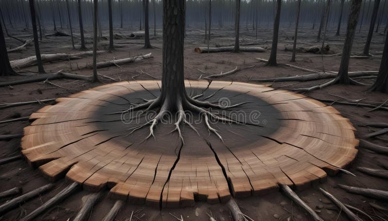 A Forest Clearing with Exposed Earth, Scattered Tree Stumps, and Fallen ...