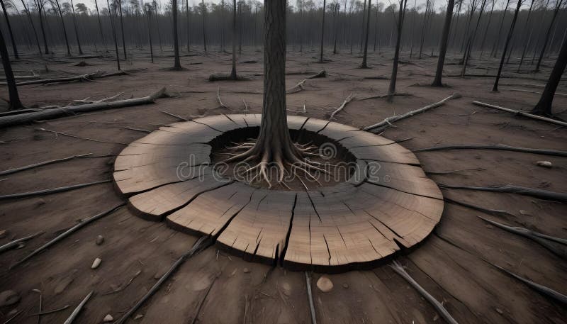 A Forest Clearing with Exposed Earth, Scattered Tree Stumps, and Fallen ...