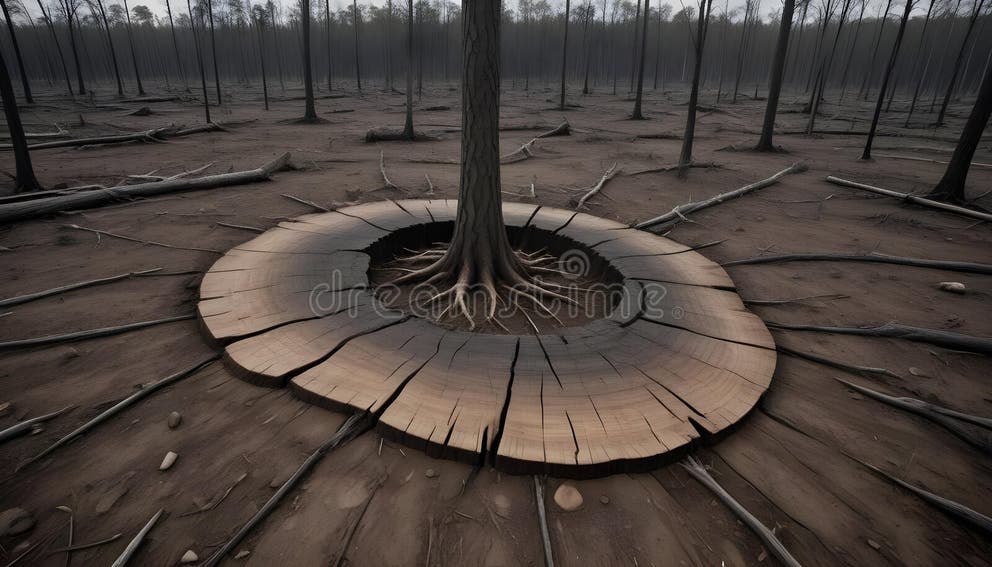 A Forest Clearing with Exposed Earth, Scattered Tree Stumps, and Fallen ...