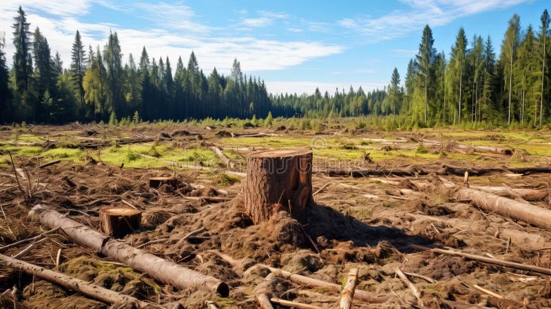 Cleared Forest Showing Stumps and Discarded Trees Stock Illustration ...