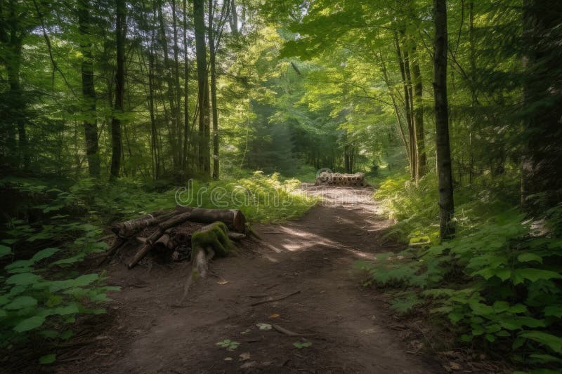 Cleared Path through the Forest Leads To Secluded Campsite Stock ...