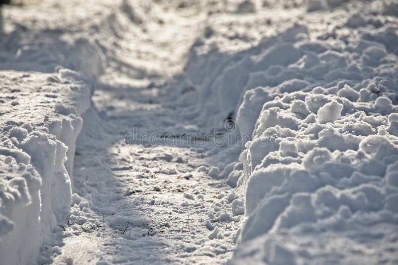 Cleared path in snow stock photo. Image of snow, border - 113170712