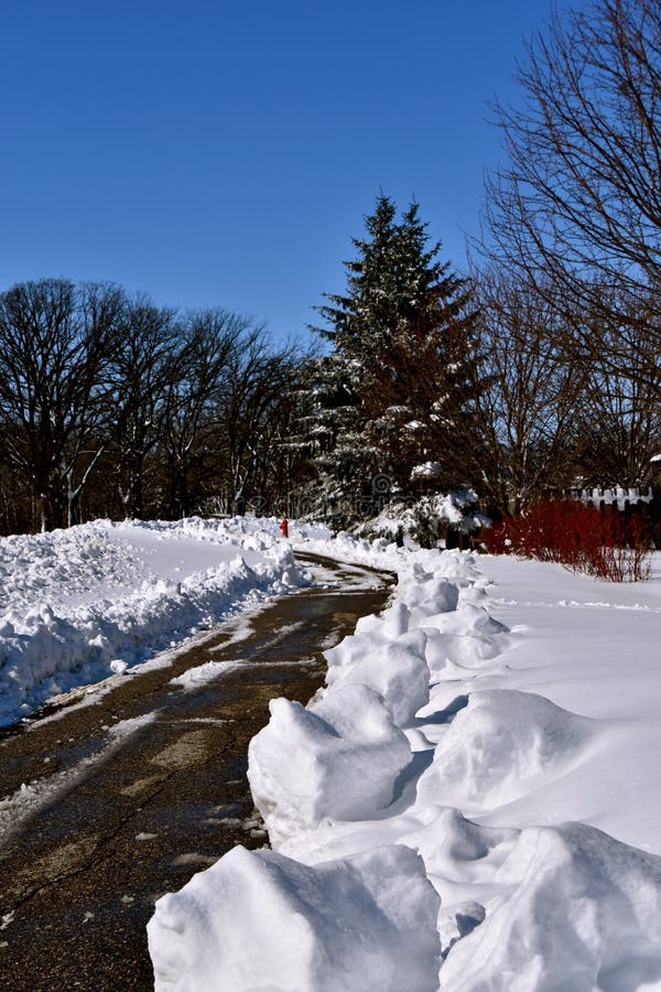 Cleared Sidewalk after a Spring Storm Leaving Stock Image - Image of ...