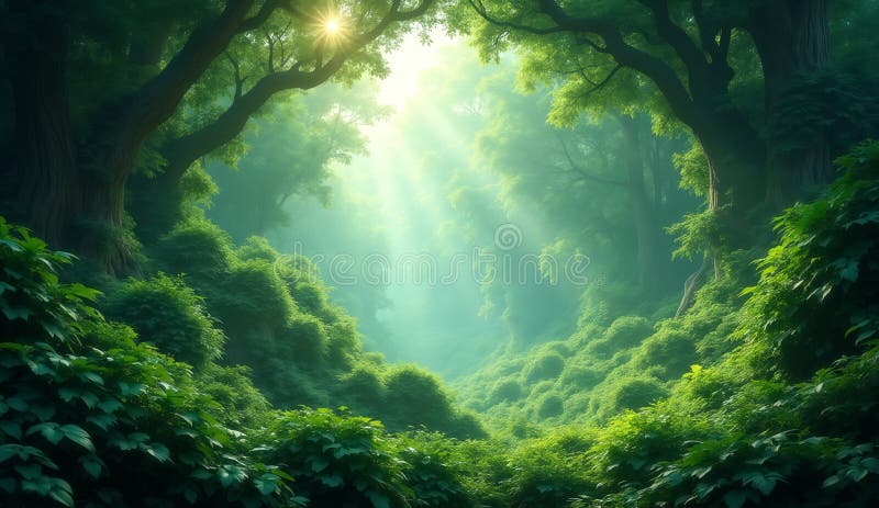 Clearing in a Dense Green Forest. Forest Clearing Surrounded by Dense ...