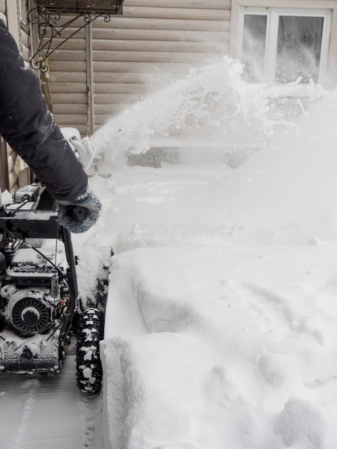 Clearing Snow with a Snowblower Stock Image - Image of snow, activity ...