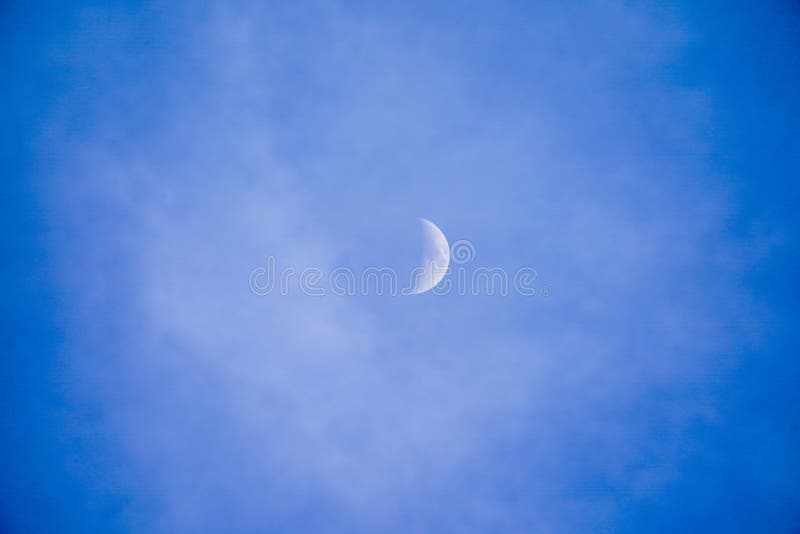 Clearly Beautiful Blue Sky with White Half Moon Stock Image - Image of ...