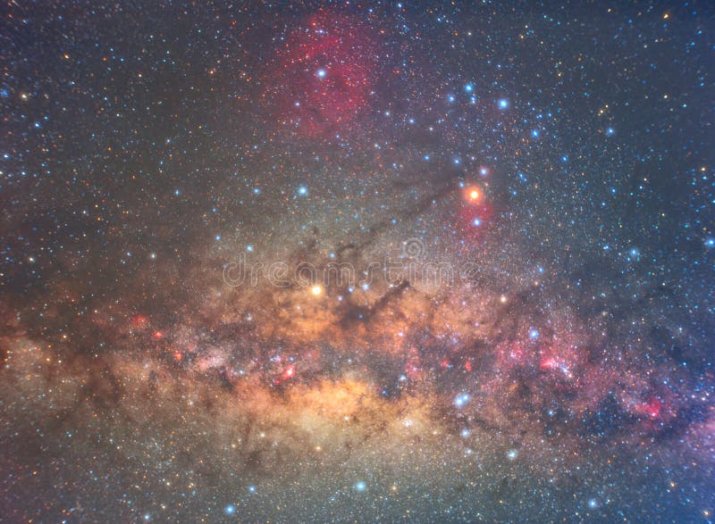 Clearly Milky Way on Night Sky with Red Nebula. Stock Photo - Image of ...