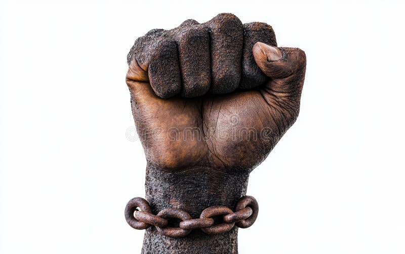 Clenched fist with chains stock illustration. Illustration of ...