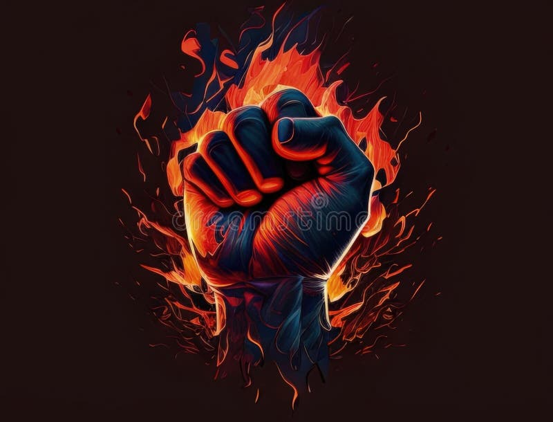 A Clenched Fist Demonstrating the Fire of Hate that Burns within. Art ...