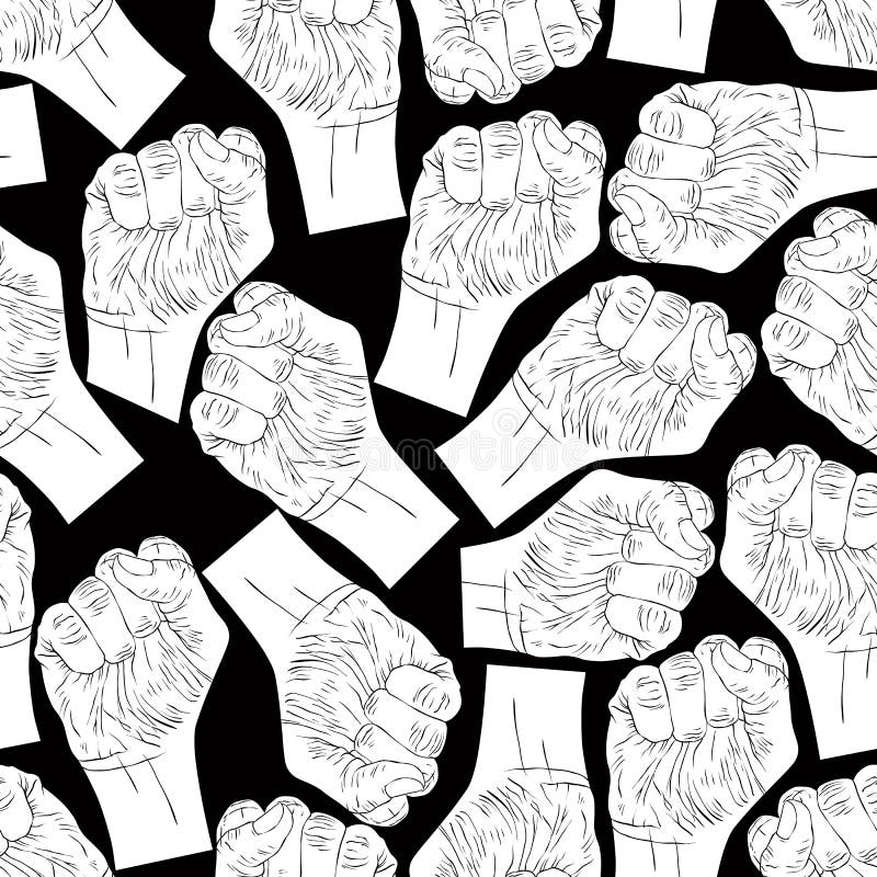 Clenched Fists Seamless Pattern, Black and White Vector Background for ...
